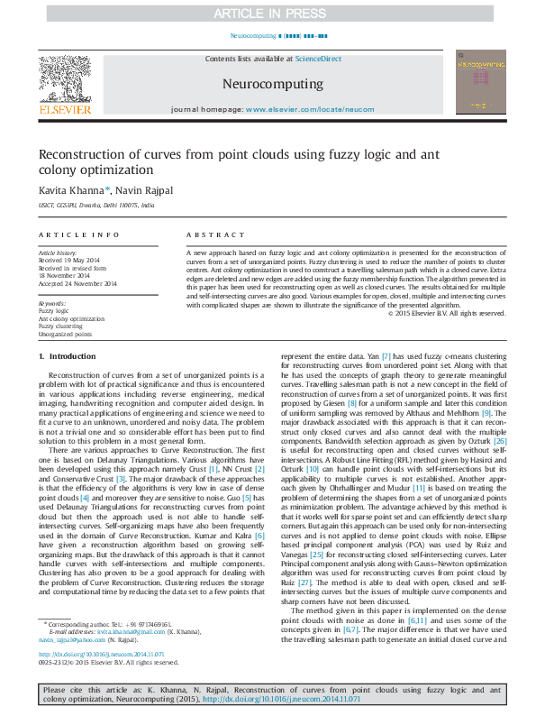 (PDF) Reconstruction of curves from point clouds using fuzzy logic and ant colony optimization