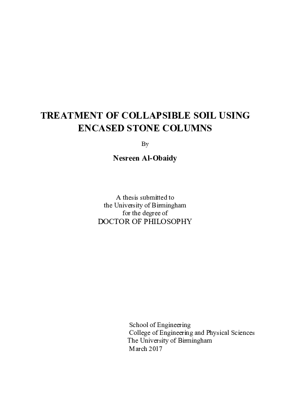 (PDF) Treatment of collapsible soil using encased stone columns