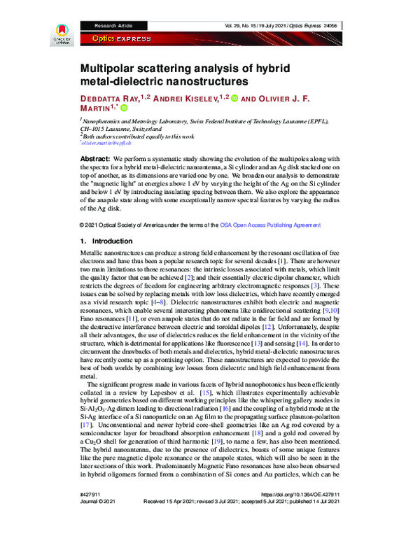(PDF) Multipolar scattering analysis of hybrid metal-dielectric nanostructures