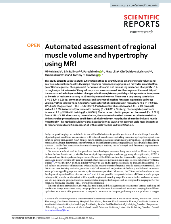 (PDF) Automatic and quantitative assessment of regional muscle volume ...