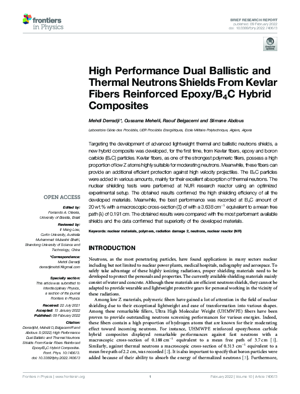 (PDF) High Performance Dual Ballistic and Thermal Neutrons Shields From ...