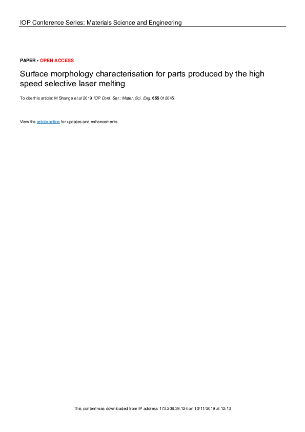Pdf Surface Morphology Characterisation For Parts Produced By The High Speed Selective Laser