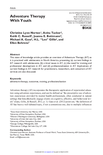 (PDF) Adventure Therapy With Youth