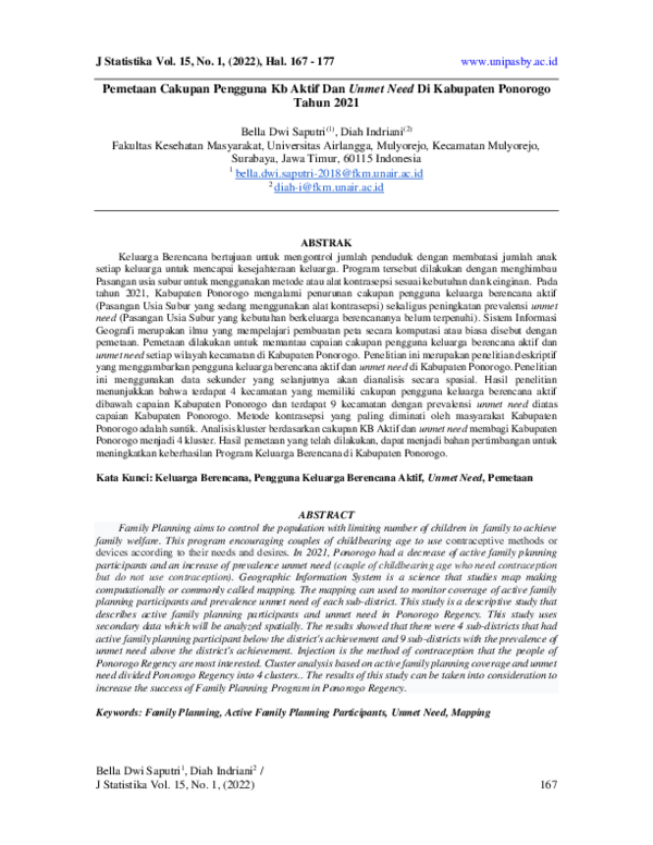 (PDF) Pemetaan Cakupan Pengguna KB Aktif Dan Unmet Need Di Kabupaten ...