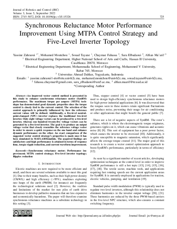 (PDF) Synchronous Reluctance Motor Performance Improvement Using MTPA Control Strategy and Five ...