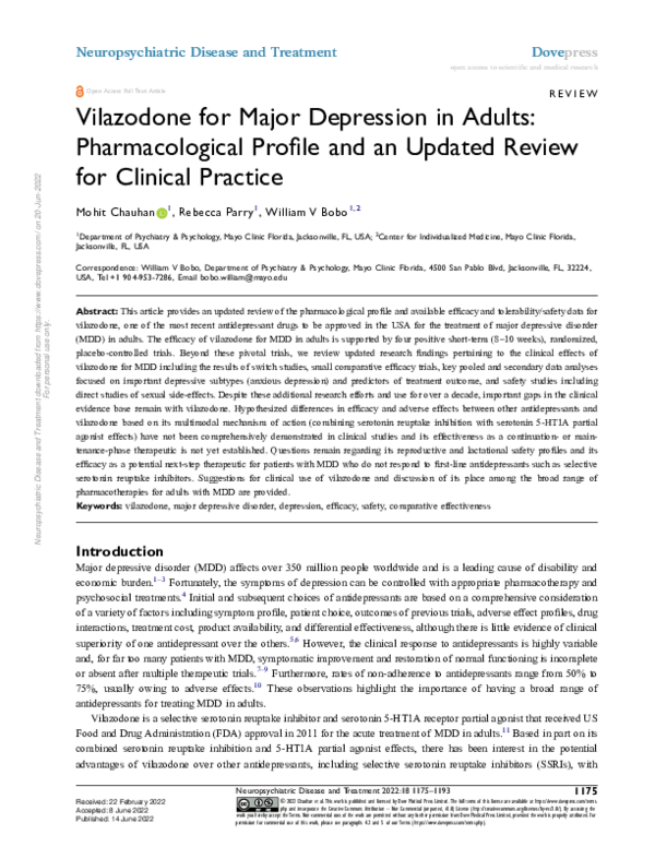 (PDF) Vilazodone for Major Depression in Adults: Pharmacological ...