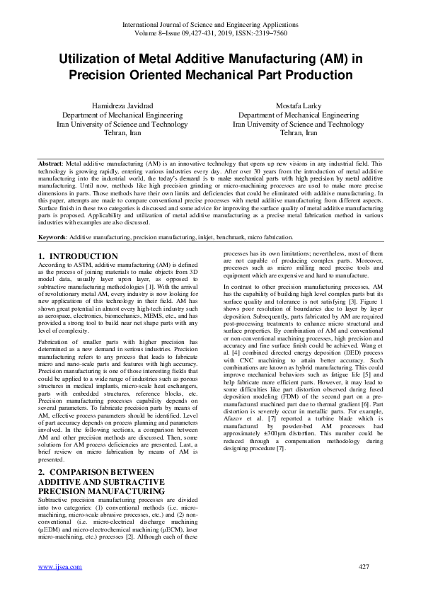 (PDF) Utilization of Metal Additive Manufacturing (AM) in Precision Oriented Mechanical Part ...