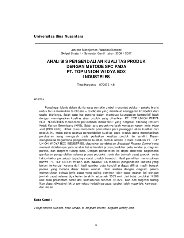 (PDF) Analisa Pengendalian Kualitas Produk Dengan Metode SPC Pada Pt ...