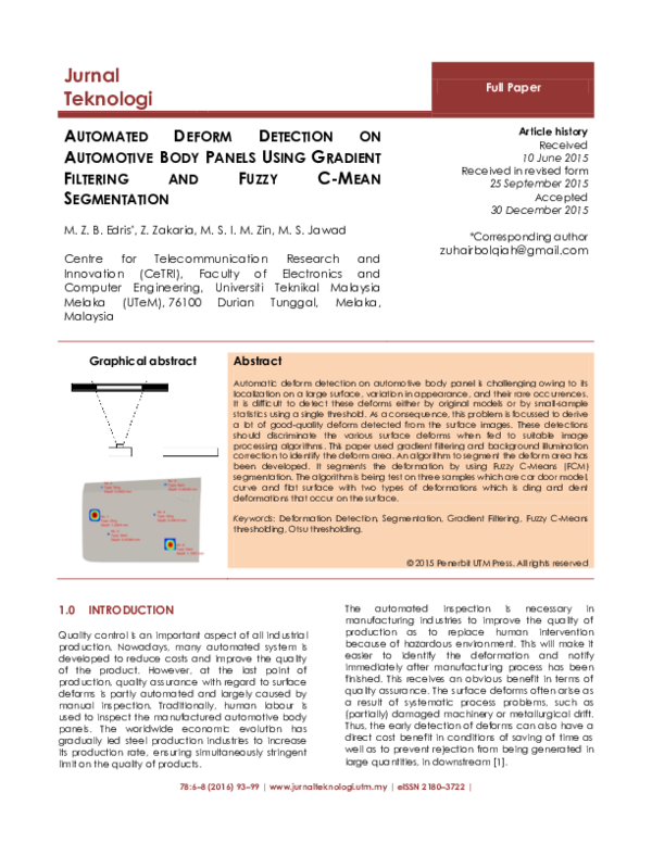 (PDF) Automated Deform Detection on Automotive Body Panels Using ...