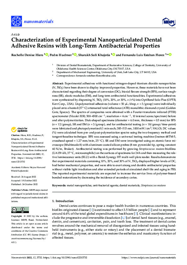 (PDF) Characterization of Experimental Nanoparticulated Dental Adhesive ...