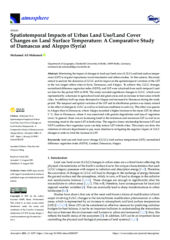 (PDF) Spatiotemporal Impacts of Urban Land Use/Land Cover Changes on ...