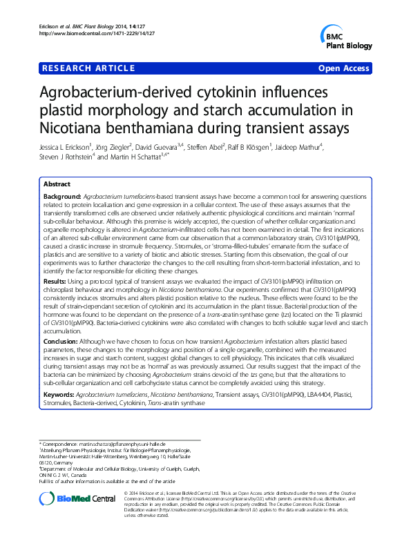 (PDF) Agrobacterium-derived cytokinin influences plastid morphology and ...