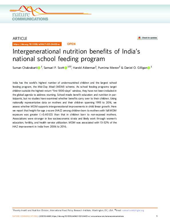(PDF) Intergenerational nutrition benefits of India’s national school ...