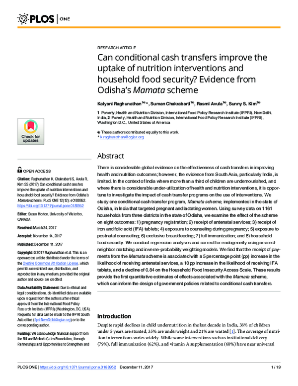 (PDF) Can conditional cash transfers improve the uptake of nutrition ...