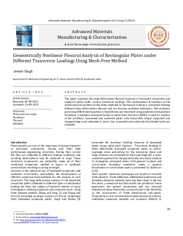 Pdf Geometrically Nonlinear Flexural Analysis Of Rectangular Plates Under Different Transverse