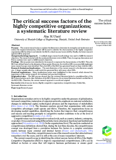 (PDF) The critical success factors of the highly competitive ...