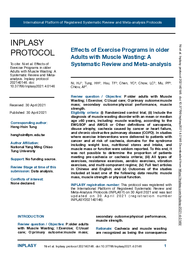 (PDF) Effects of Exercise Programs in older adults with Muscle Wasting: A Systematic Review and ...