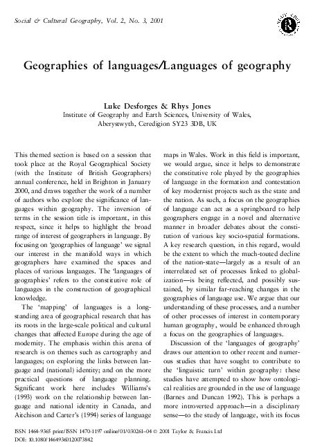 (PDF) Geographies of languages/Languages of geography