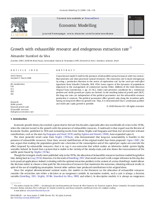 (PDF) Growth with exhaustible resource and endogenous extraction rate