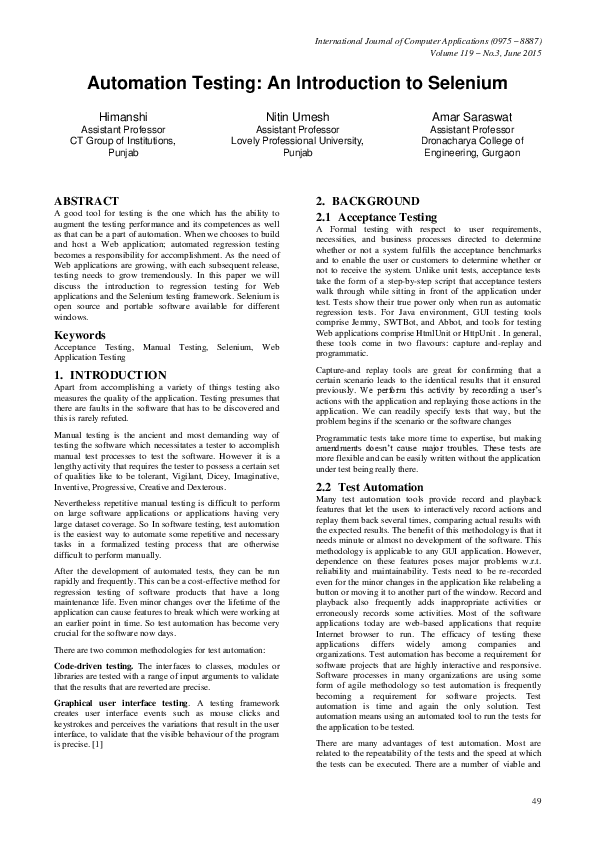 Pdf Automation Testing An Introduction To Selenium Himanshi Himanshi