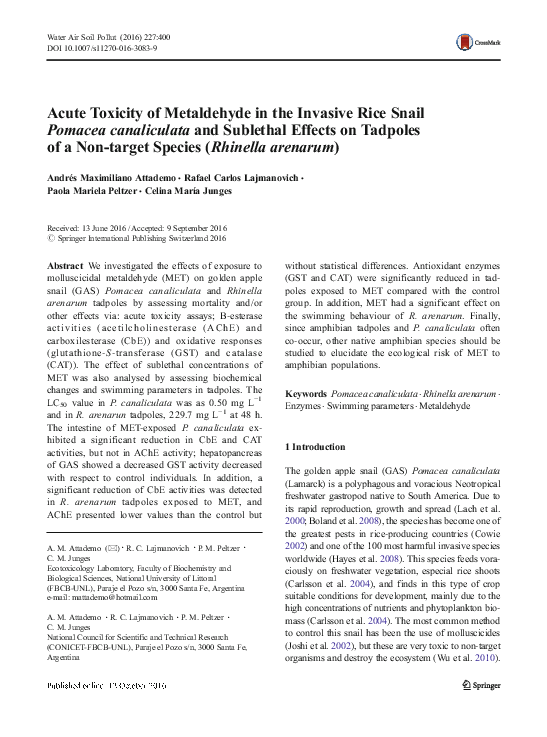 (PDF) Acute Toxicity of Metaldehyde in the Invasive Rice Snail Pomacea ...
