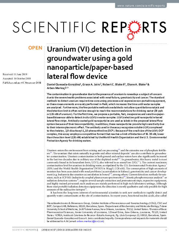 (PDF) Uranium (VI) detection in groundwater using a gold nanoparticle ...