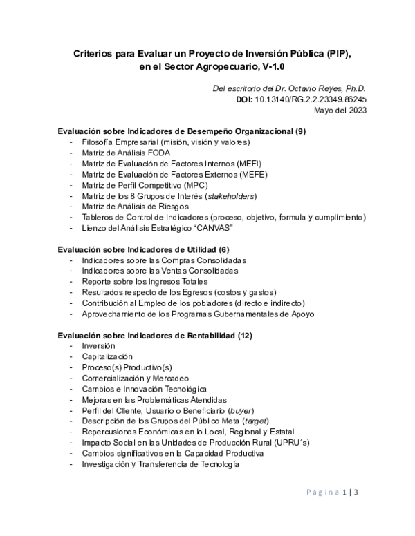 (DOC) Criterios para Evaluar un Proyecto de Inversión Pública (PIP), en el Sector Agropecuario ...