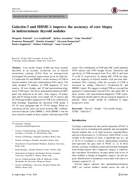 (PDF) Galectin-3 and HBME-1 improve the accuracy of core biopsy in ...
