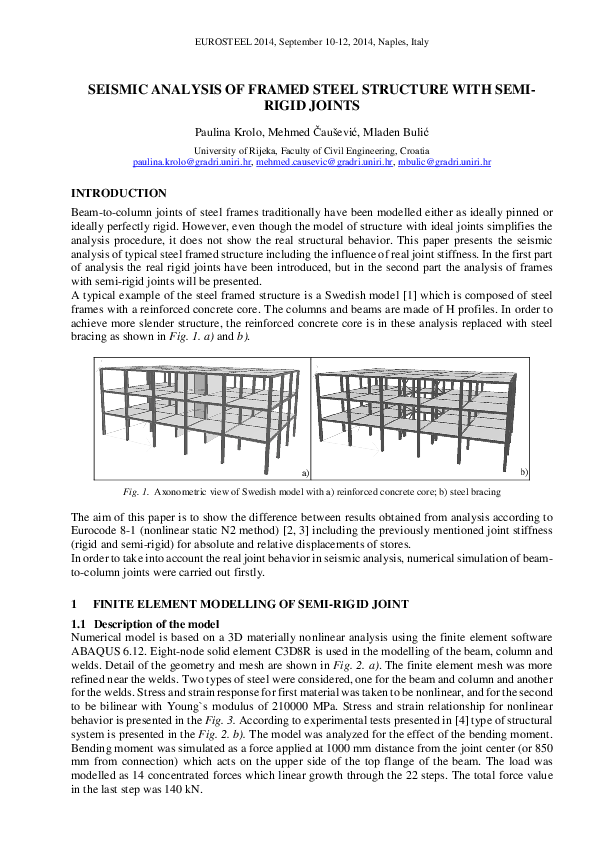 (PDF) Seismic Analysis of Framed Steel Structure with Semi- Rigid Joints