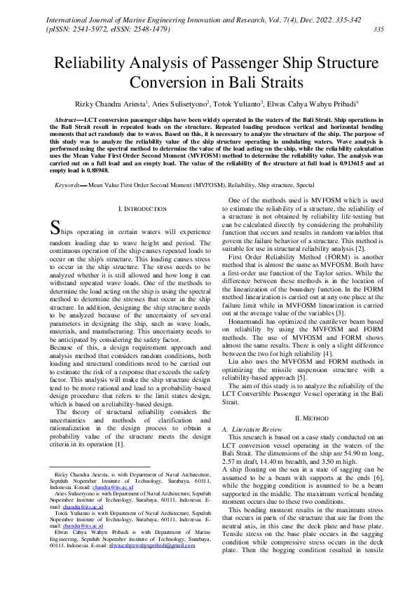 (PDF) Reliability Analysis of Passenger Ship Structure Conversion in Bali Straits