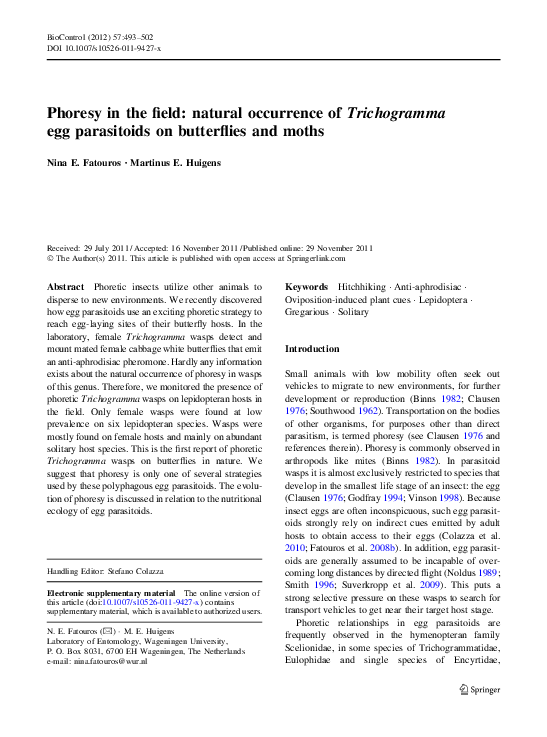 (PDF) Phoresy in the field: natural occurrence of Trichogramma egg ...