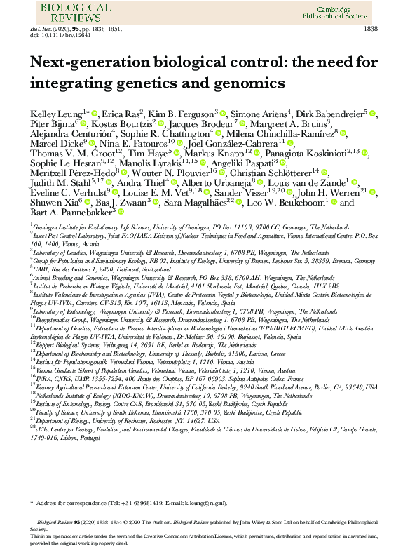 (PDF) Next Generation Biological Control: The Need for Integrating Genetics and Evolution