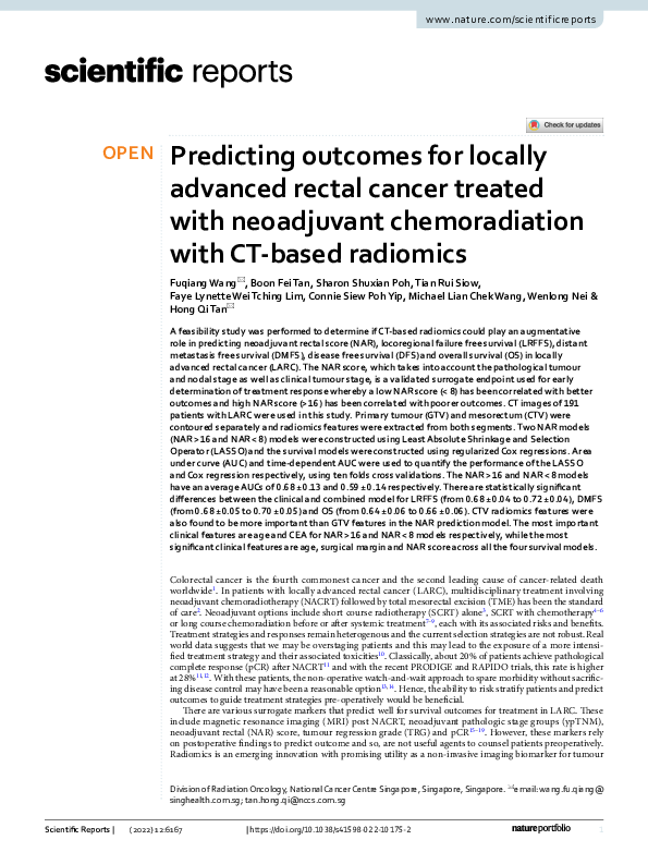(PDF) Predicting Outcomes for Locally Advanced Rectal Cancer Treated With Neoadjuvant ...