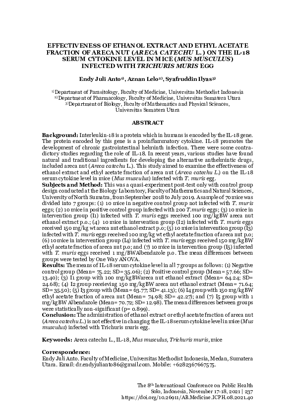 (PDF) Effectiveness of Ethanol Extract and Ethyl Acetate Fraction of Areca Nut (Areca Catechu L ...