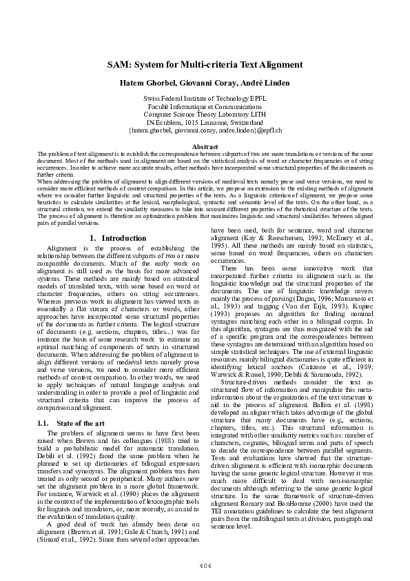 (PDF) SAM: System for Multi-criteria Text Alignment