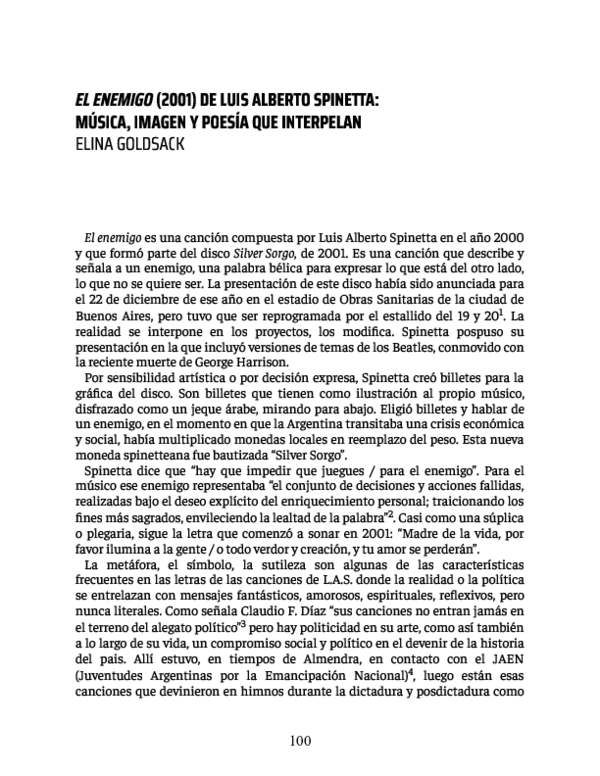 (PDF) El enemigo de Luis Alberto Spinetta. Música, imágen y poesía que interpelan.