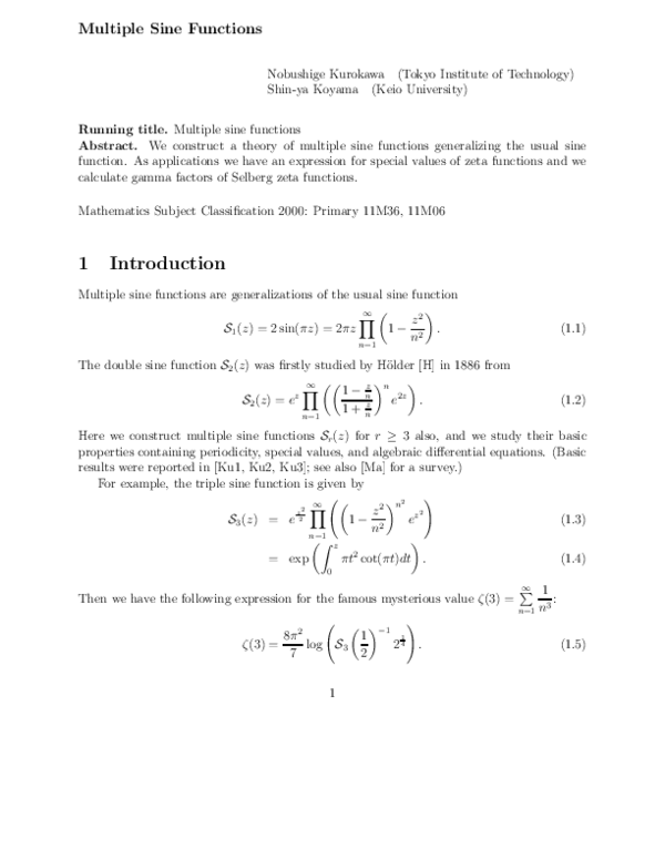 (PDF) Multiple sine functions