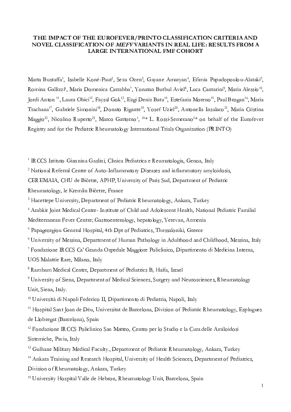 (PDF) The impact of the Eurofever criteria and the new InFevers MEFV ...