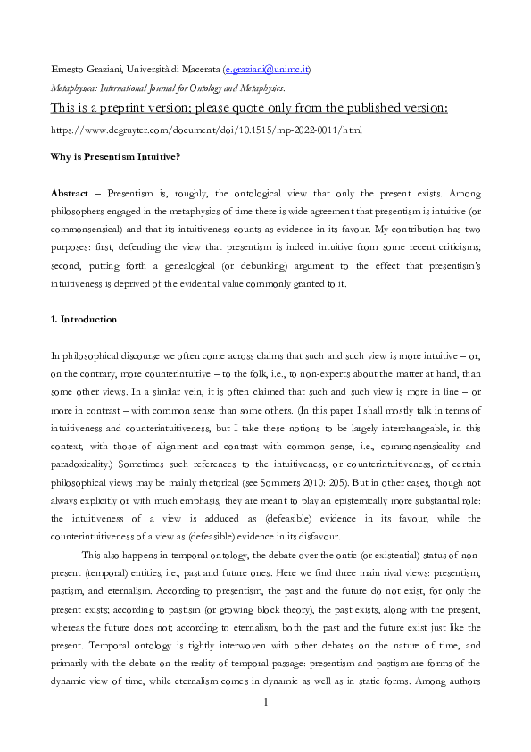 (PDF) Why is Presentism Intuitive?