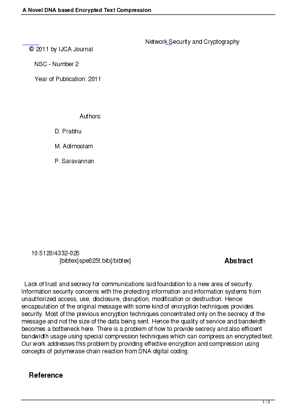 (PDF) A Novel DNA based Encrypted Text Compression
