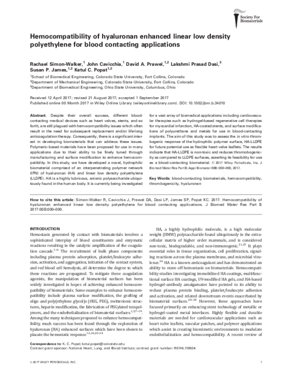 (PDF) Hemocompatibility of hyaluronan-enhanced linear low-density ...