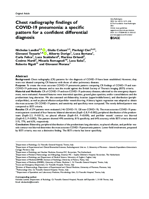 (PDF) Chest radiography findings of COVID-19 pneumonia: a specific ...