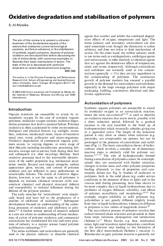 (PDF) Oxidative degradation and stabilisation of polymers