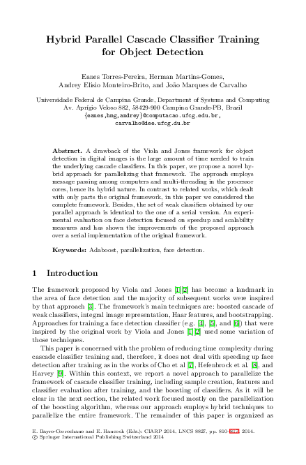 (PDF) Hybrid Parallel Cascade Classifier Training for Object Detection