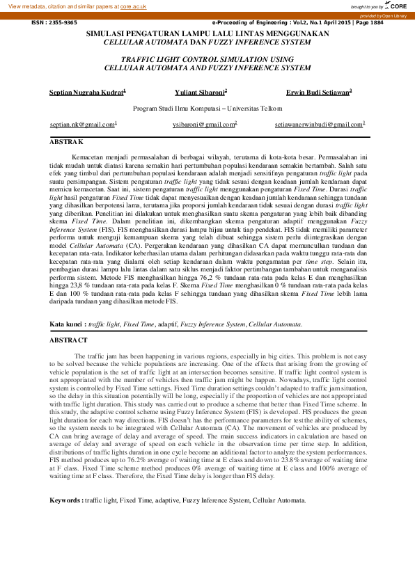 (PDF) Simulasi Pengaturan Lampu Lalu Lintas Menggunakan Cellular Automata Dan Fuzzy Inference System