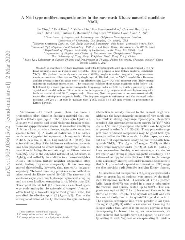 (PDF) A N\'eel-type antiferromagnetic order in the rare-earth Kitaev ...