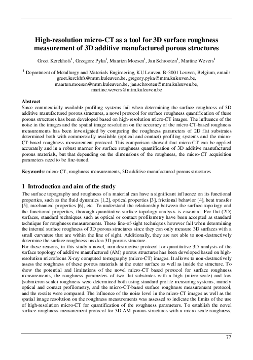 (PDF) High-resolution micro-CT as a tool for 3D surface roughness ...