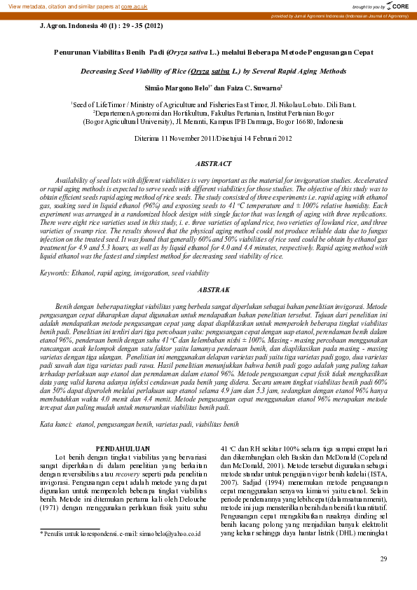 (PDF) Penurunan Viabilitas Benih Padi (Oryza sativa L.) melalui ...