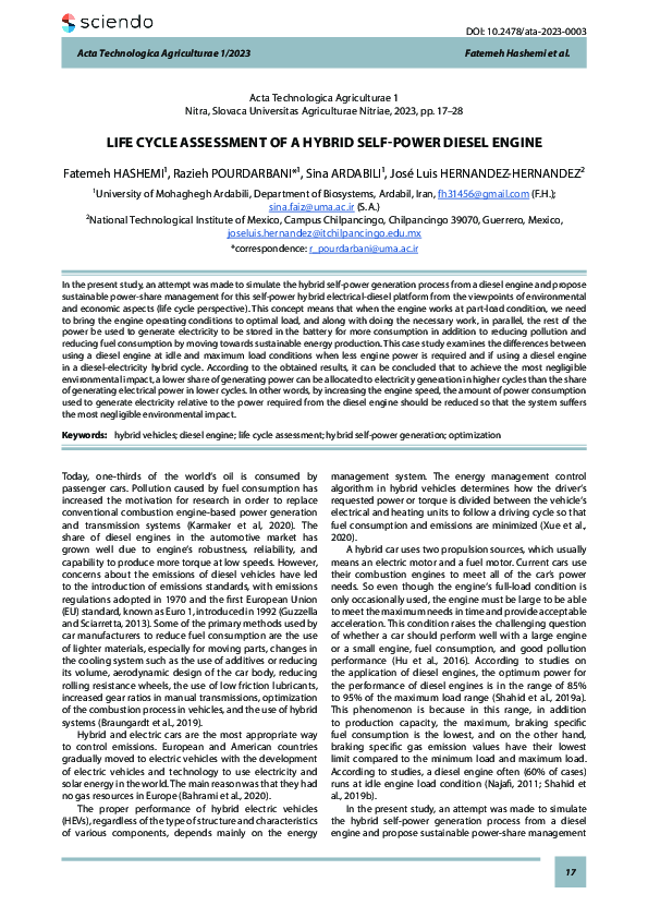 (PDF) Life Cycle Assessment of a Hybrid Self-Power Diesel Engine