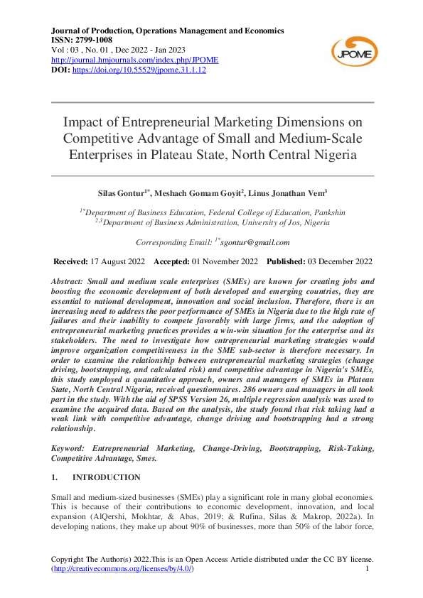 (PDF) Impact of Entrepreneurial Marketing Dimensions on Competitive Advantage of Small and ...
